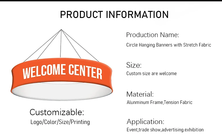 Overhead Stretch Tension Fabric Hanging Signs for Trade Show