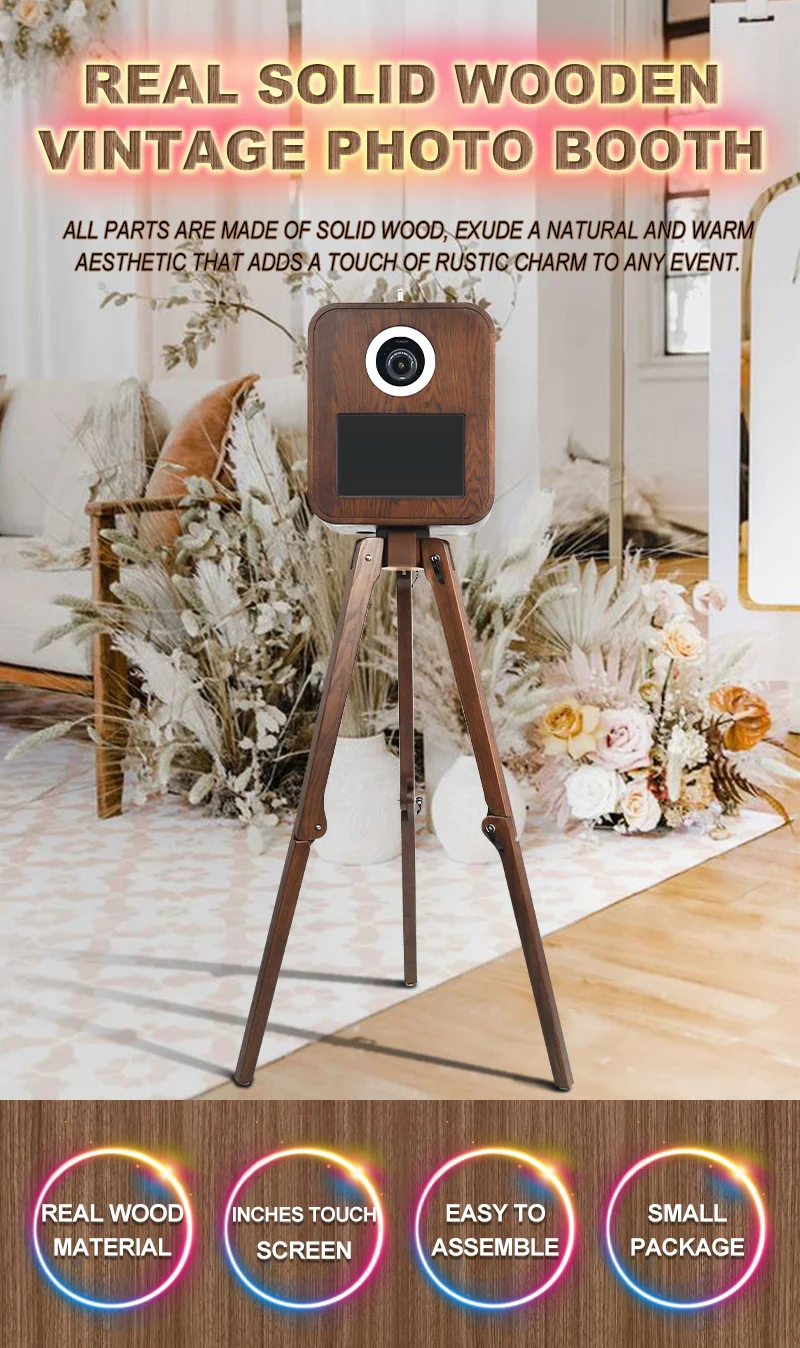 Vintage Red Oak Photo Booth For Sale Retro Wooden Selfie Kiosk With 13. ...