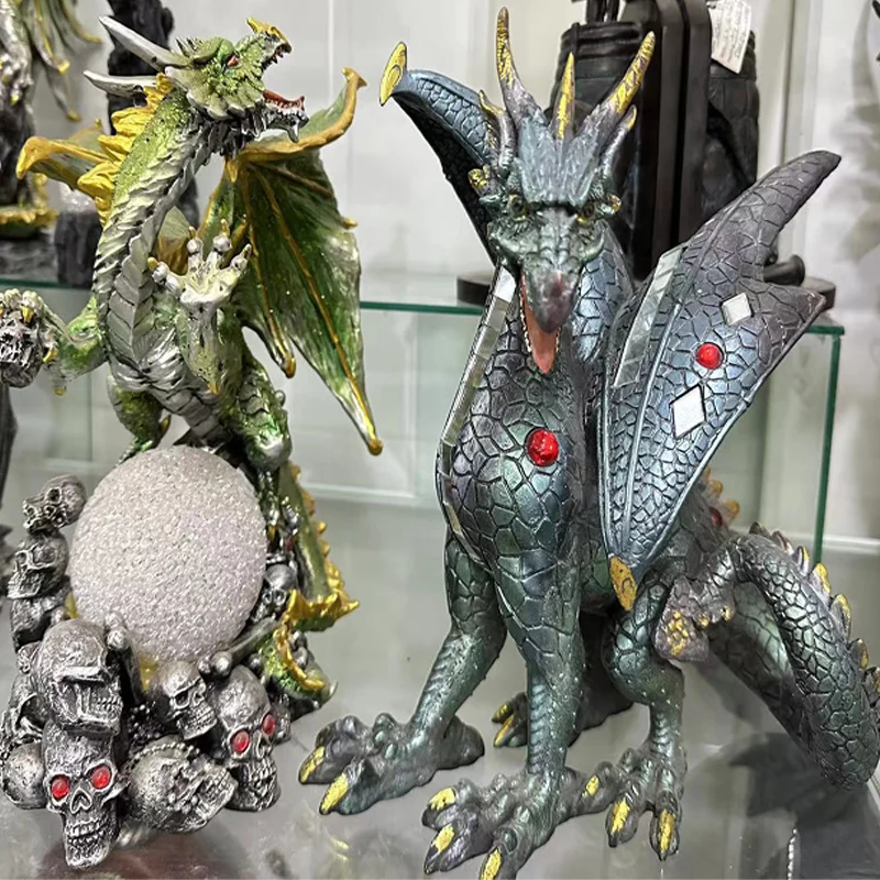 Medieval Mythical Dragon Statue Skeleton Dragon Figurine Crystal Cavern ...