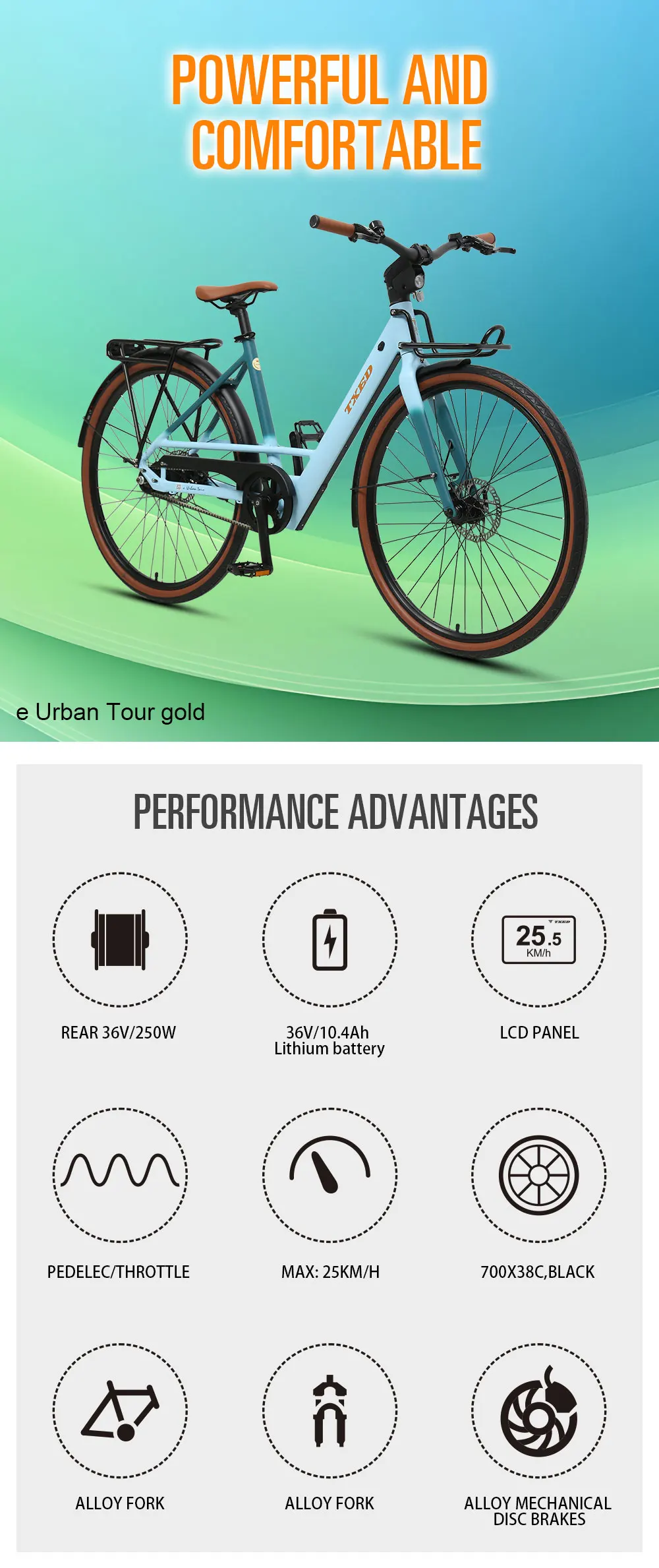 TXED E Bike 250W Motor Electric Bicycle LCD Display and Handlebar with ...