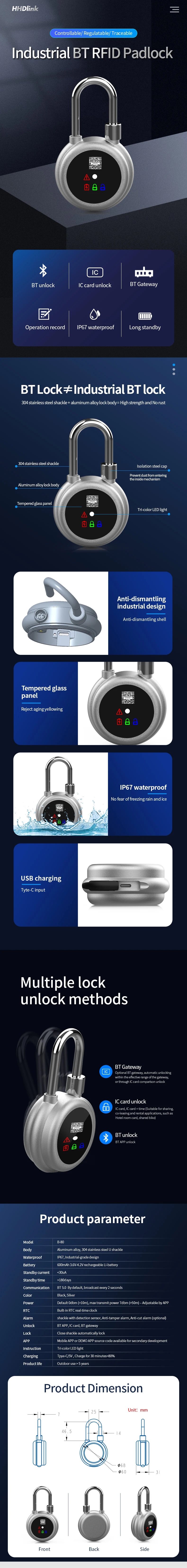 B82 Outdoor BLE Padlock with RFID Unlock, Activity Records & Aluminum ...