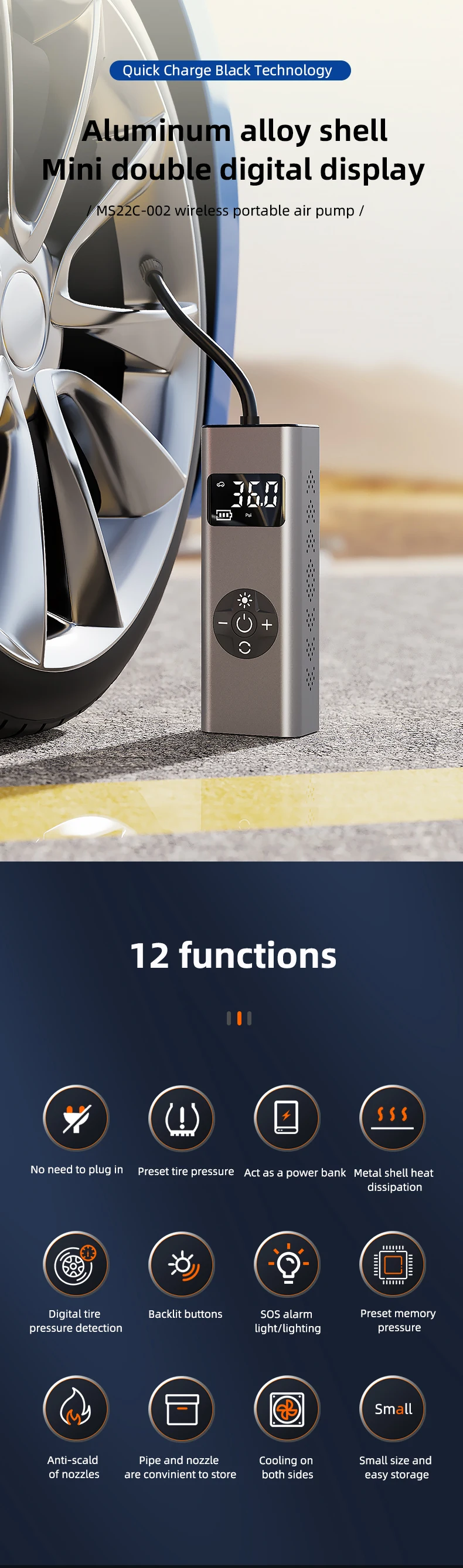 Wireless Air Pump Smart Digital Inflatable Pump For Car Tires With Sos ...