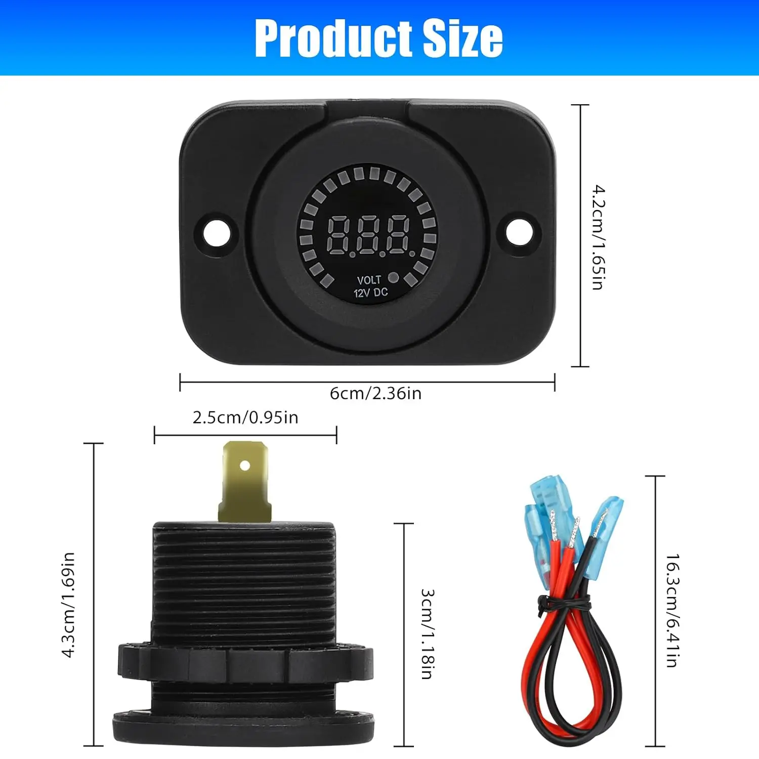 Waterproof 12V Voltmeter Gauge, Digital Display Voltage Gauge Meter for ...