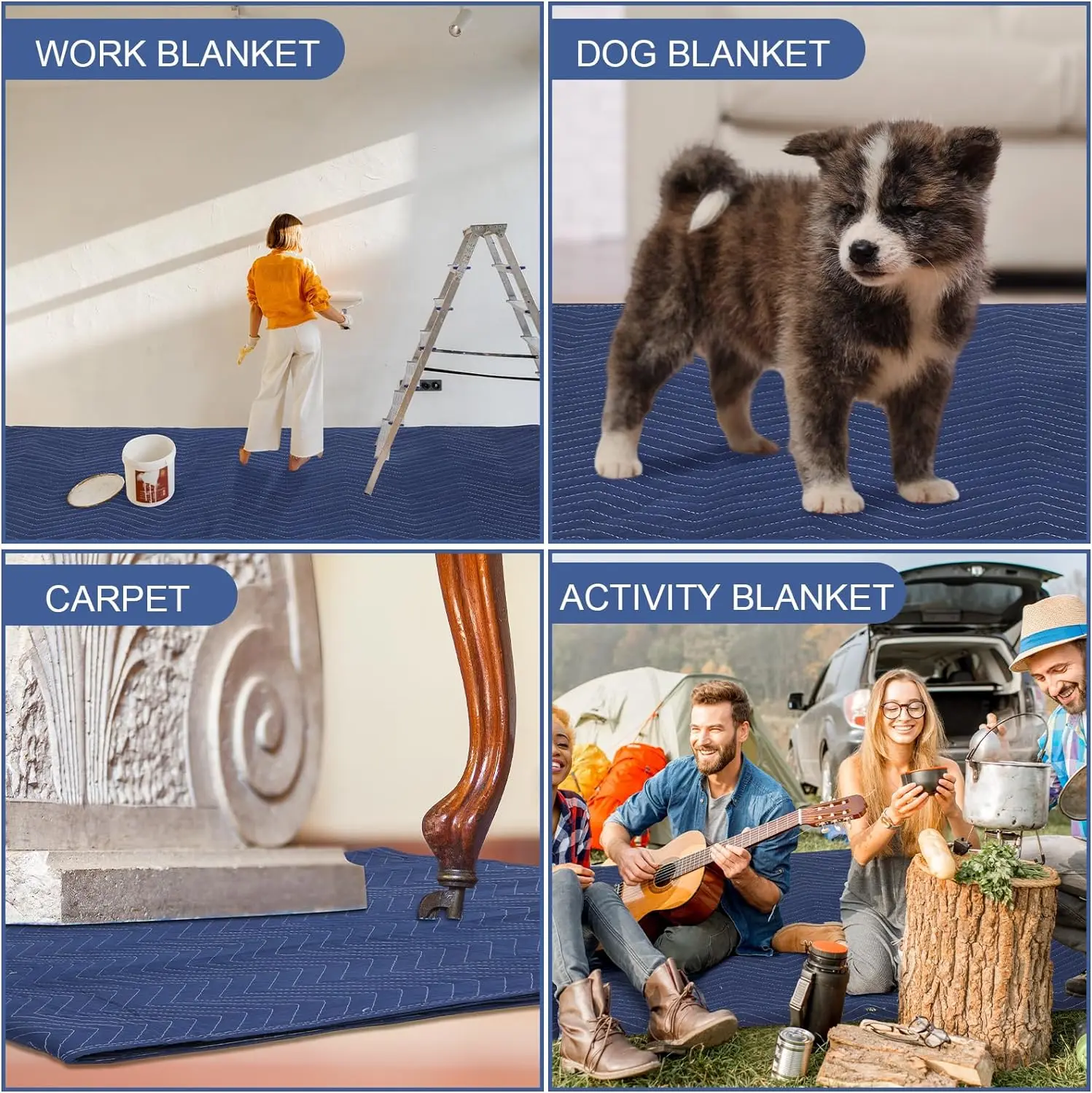 Extra Large Moving Blankets 4.4 Lb Heavy Duty Moving Pads Moving And ...