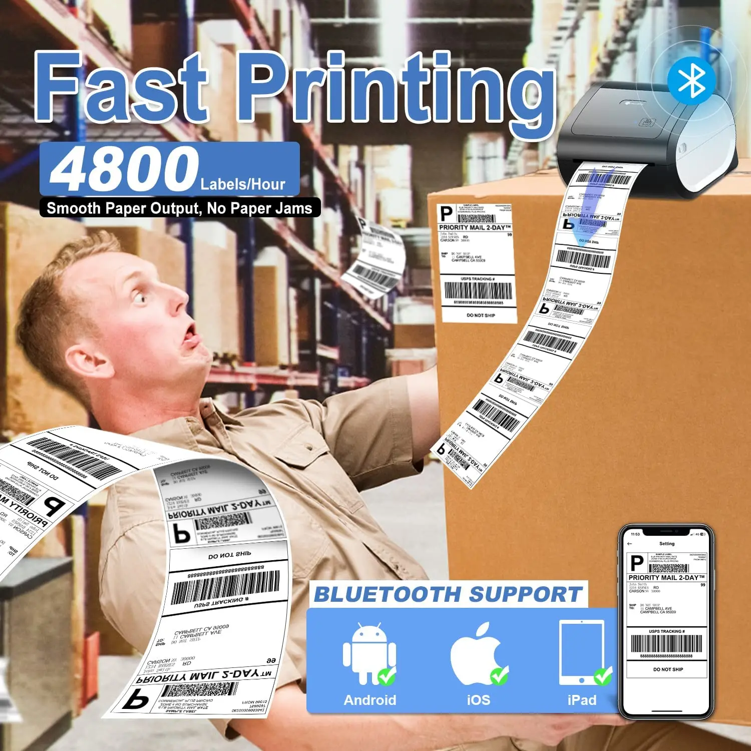 Pomemo Bluetooth Thermal Label Barcode Printer 4x6 - D520bt Wireless ...