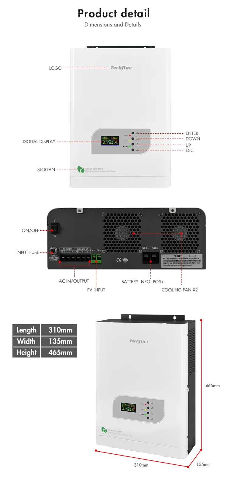 Techfine Oem/odm Off Grid All In One Mppt 1500va 1.5kva 1200w Hybrid ...