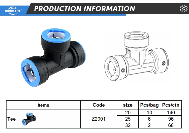 Plastic Tee Quick Connection PiPe Fittings One Step Fast Install Paired ...