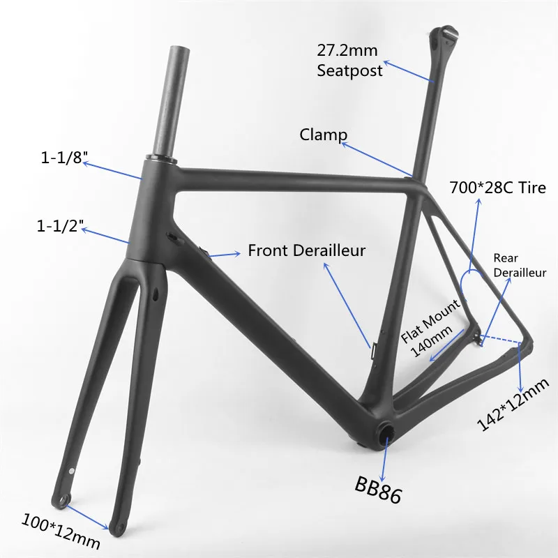 Winowsports Monocoque High Modulus Carbon Frames Road Bike 27.2mm Seatpost Disc Frame 700c Road ...