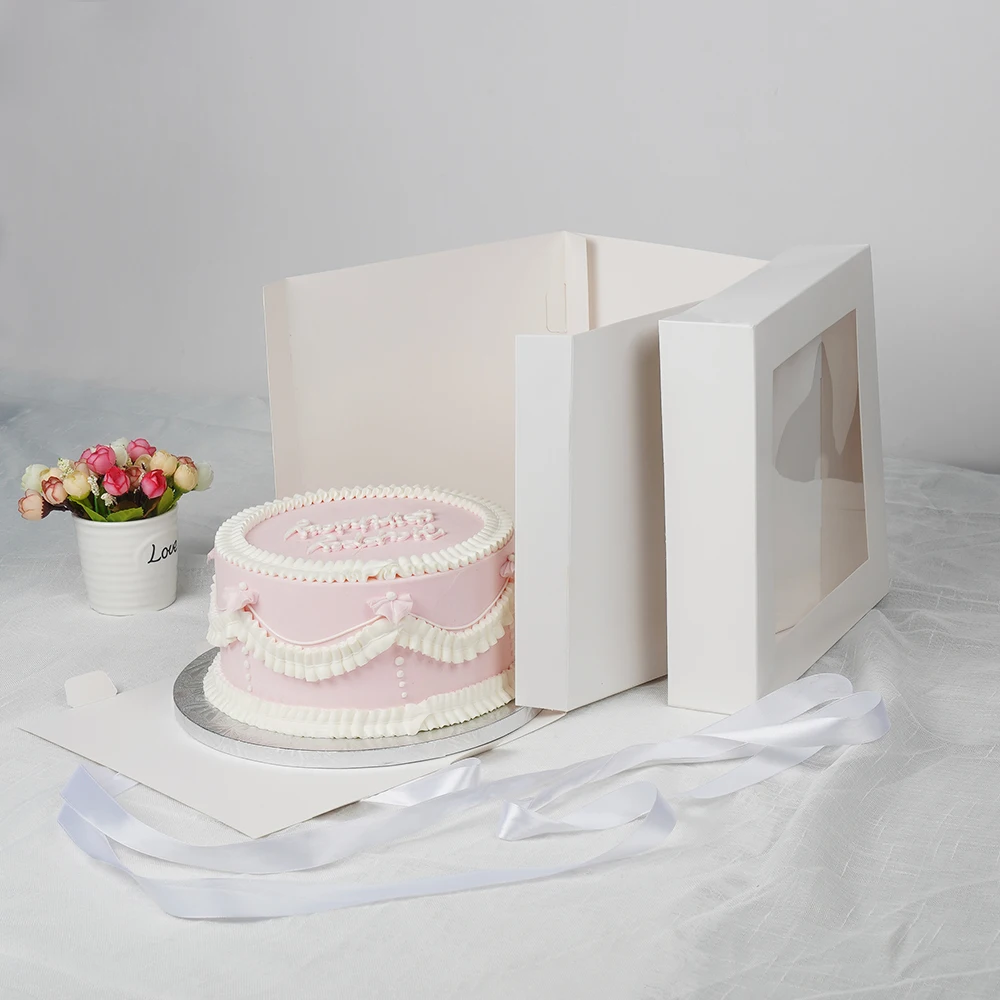Custom 12 Inch Cake Boxes with Window - White Cardboard
