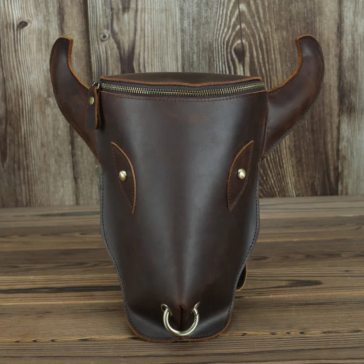 Andong Retro Crazy Horse Leather Shoulder Bull Head Simple Genuine Cow ...