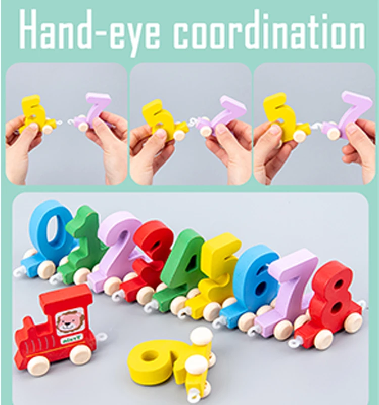 Children's Wooden Train Number Blocks Fun Toys Sets Montessori ...