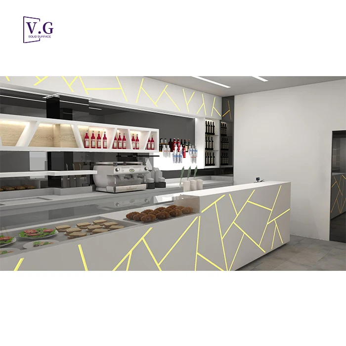 Custom Fascinating Restaurant Service Counter Design White LED Unique ...