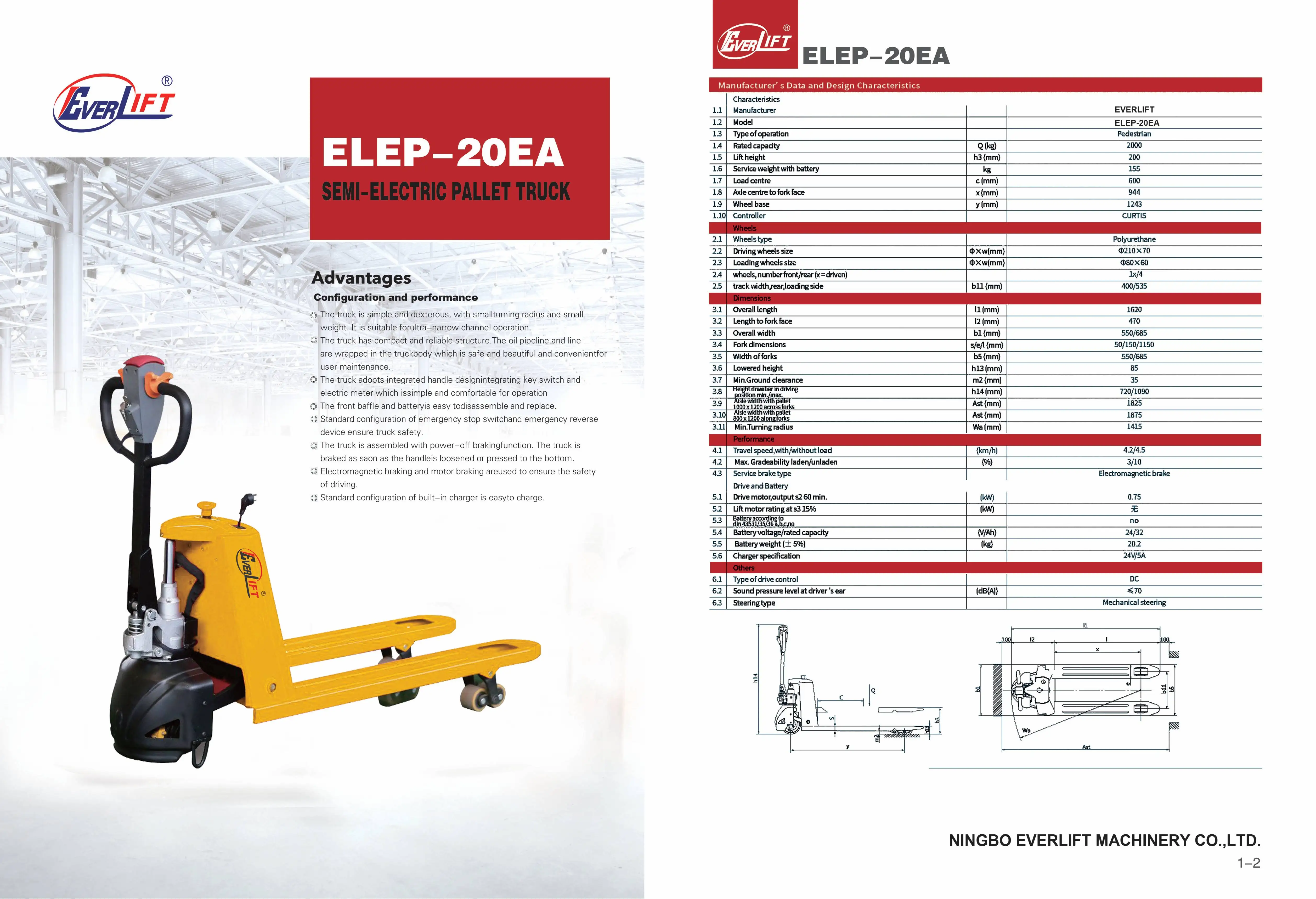 Everlift Semi Electric Pallet Jack Elep-20an 2000kg Semi Manual Electric Pallet Truck - Buy ...