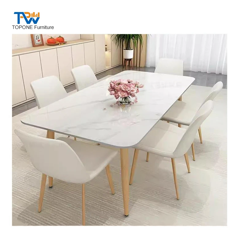 Modern Luxury Rectangular Gold Dinning Table Set 6 Seater 4 Chairs ...