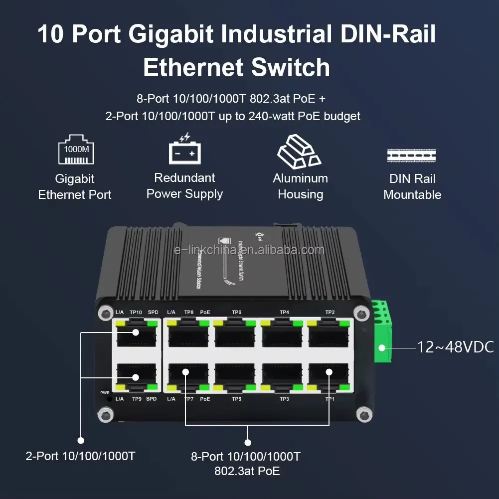 E-link 10 Port Gigabit Poe Switch - Compact & Efficient