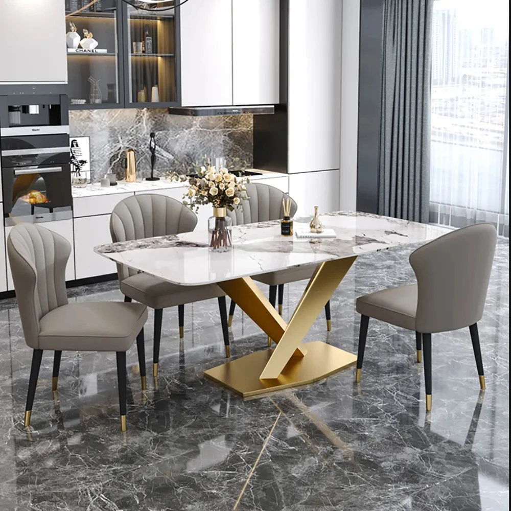 Modern Stone Top Dining Table With X-shaped Solid Gold Carbon Steel ...