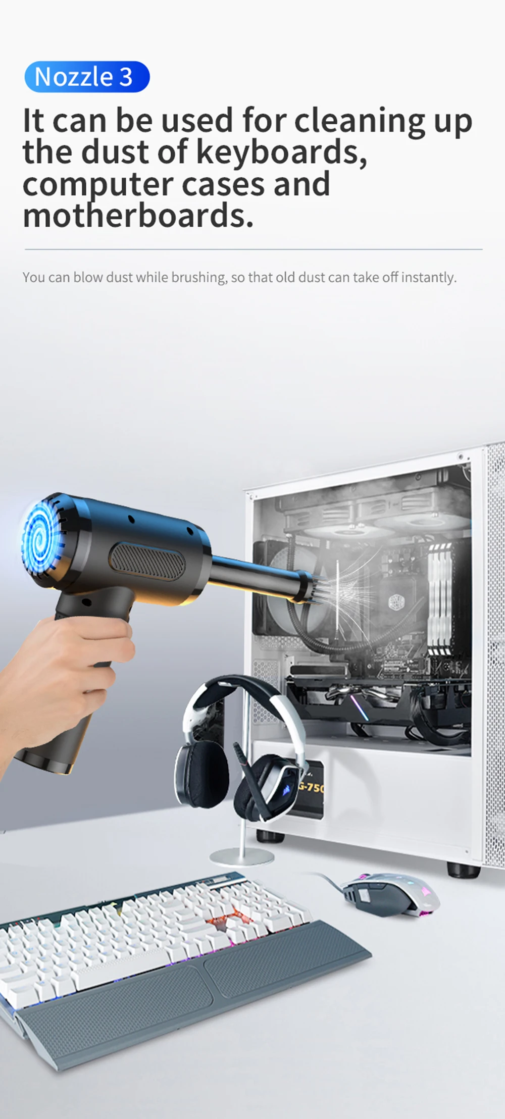 VC016 Electric Air Duster Cleaner for Laptops - 50000RPM, Rechargeable ...