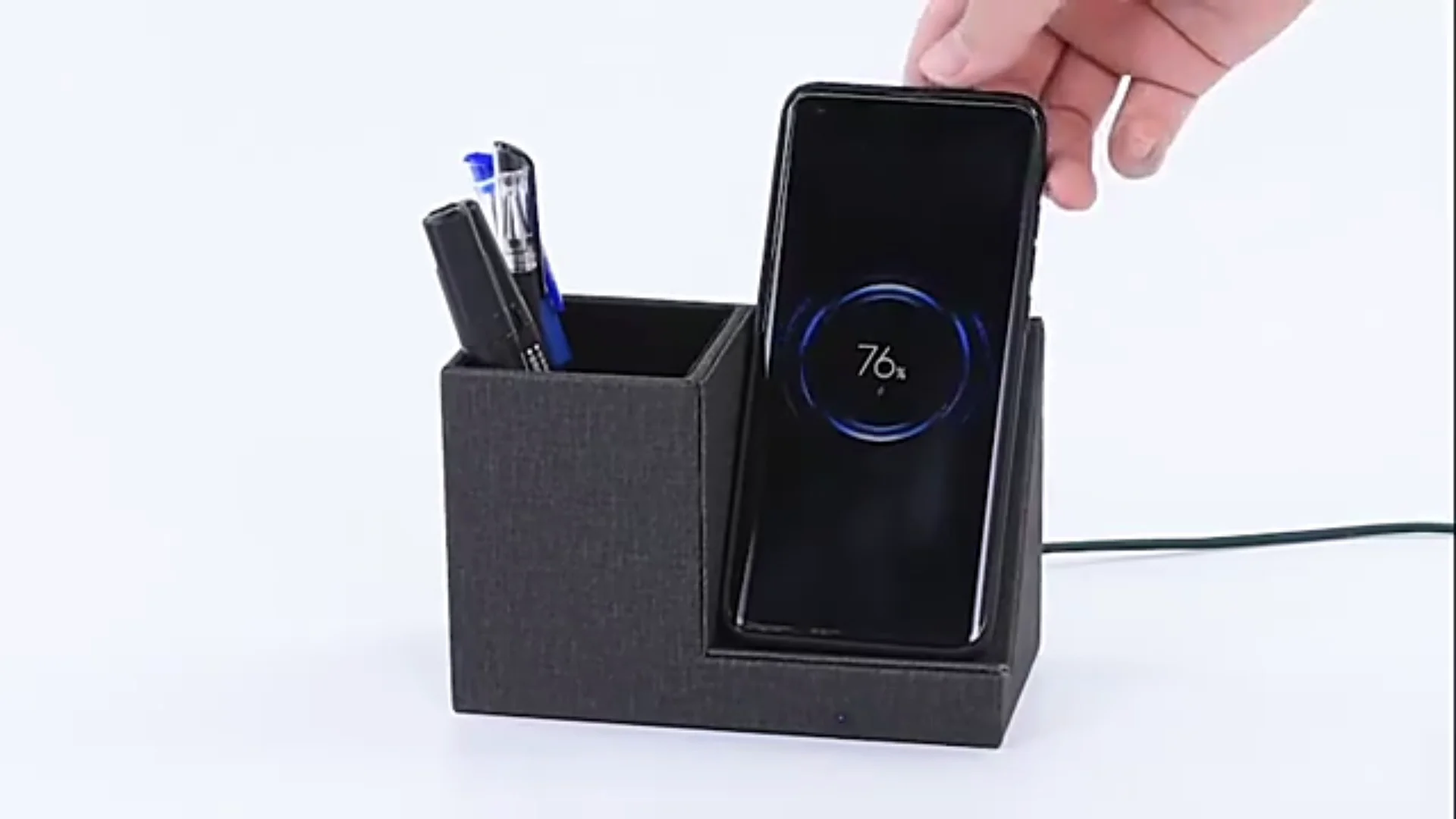 Office Leather Desk Organizer Mobile Phone Fast Wireless Charging Stand ...