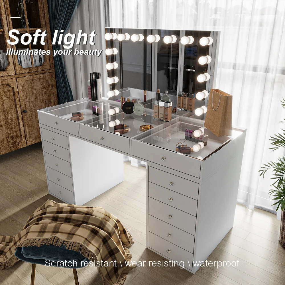 Modern Wooden Vanity Dressing Table With Sliding Mirror Drawer Storage ...