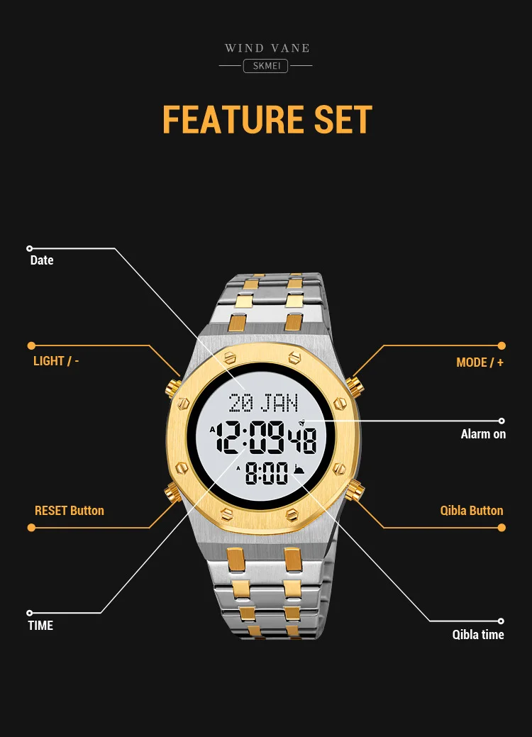Skmei 2043 Azan Prayer Muslim Men Watch Luxury Islamic Prayer Digital ...