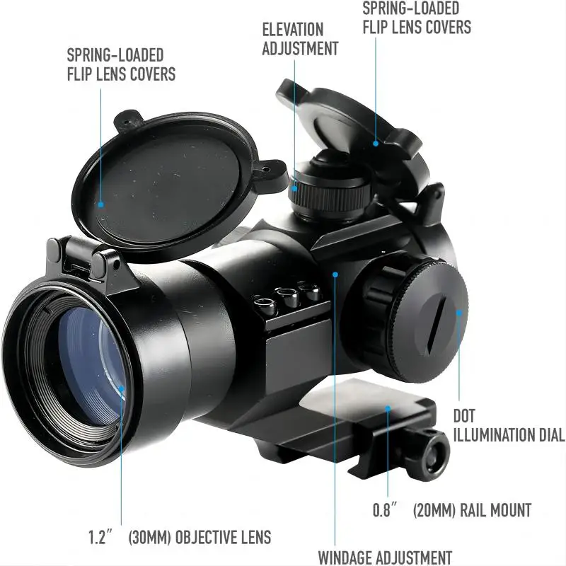 Red Dot Sight 30mm Tube High Mount Red&green Dot Scope Flip-up Cover ...
