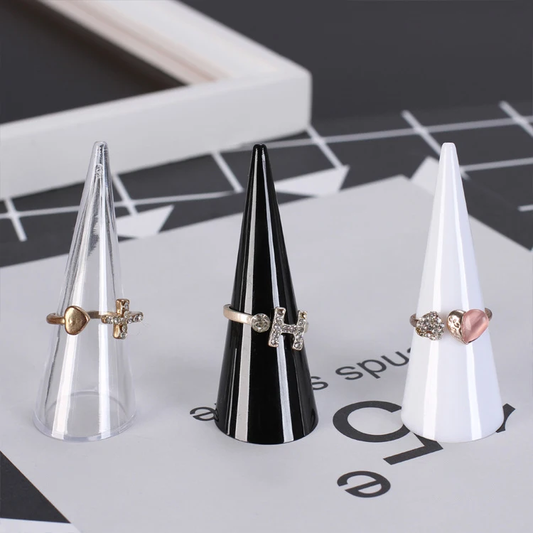White Transparent Black Plastic Ring Display Stand Cone-shaped Seat ...