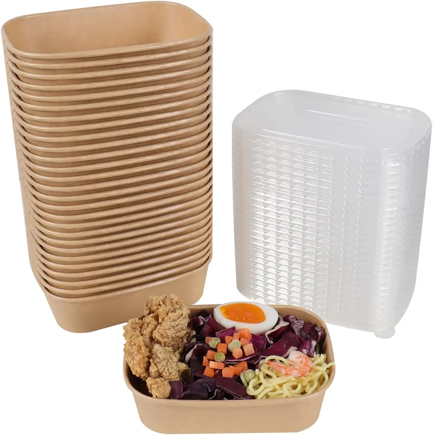 Disposable 500-1200Ml Microwavable Brown Kraft Paper Round Square Lunch ...