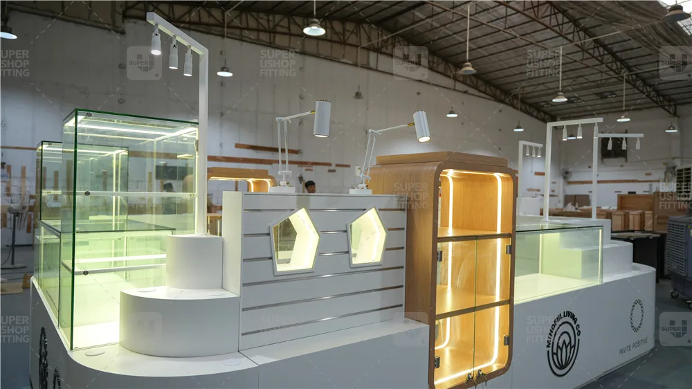 Customized 3D Crystal Mall Kiosk Ideas Wooden Mineral Kiosk Design ...