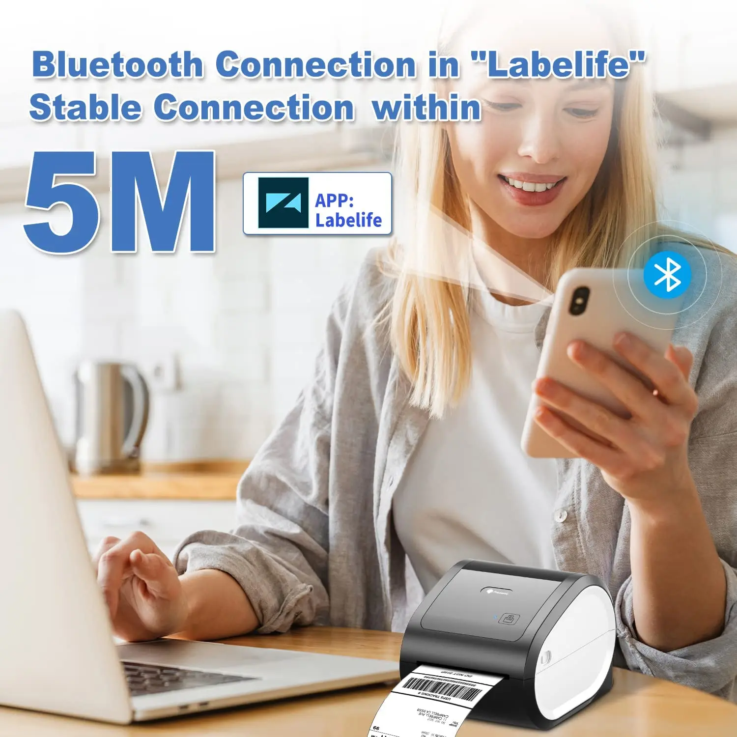 Pomemo Bluetooth Thermal Label Barcode Printer 4x6 - D520bt Wireless ...