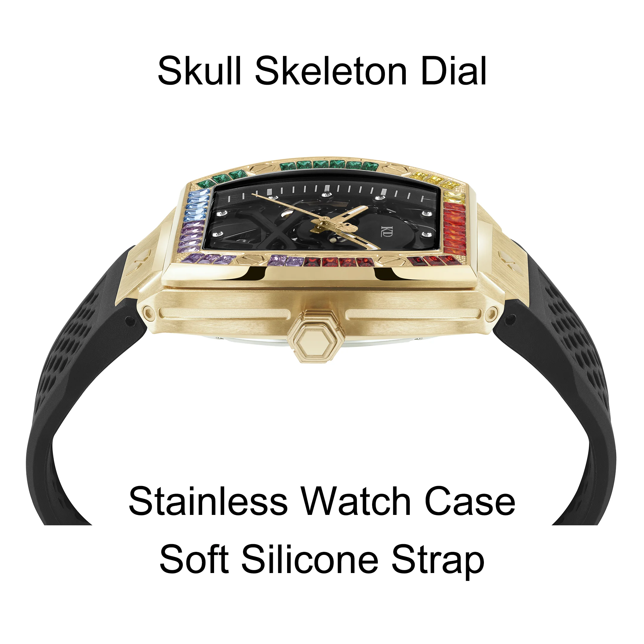 Custom Design Tonneau Shaped Skull PP Fashion Watch for Men