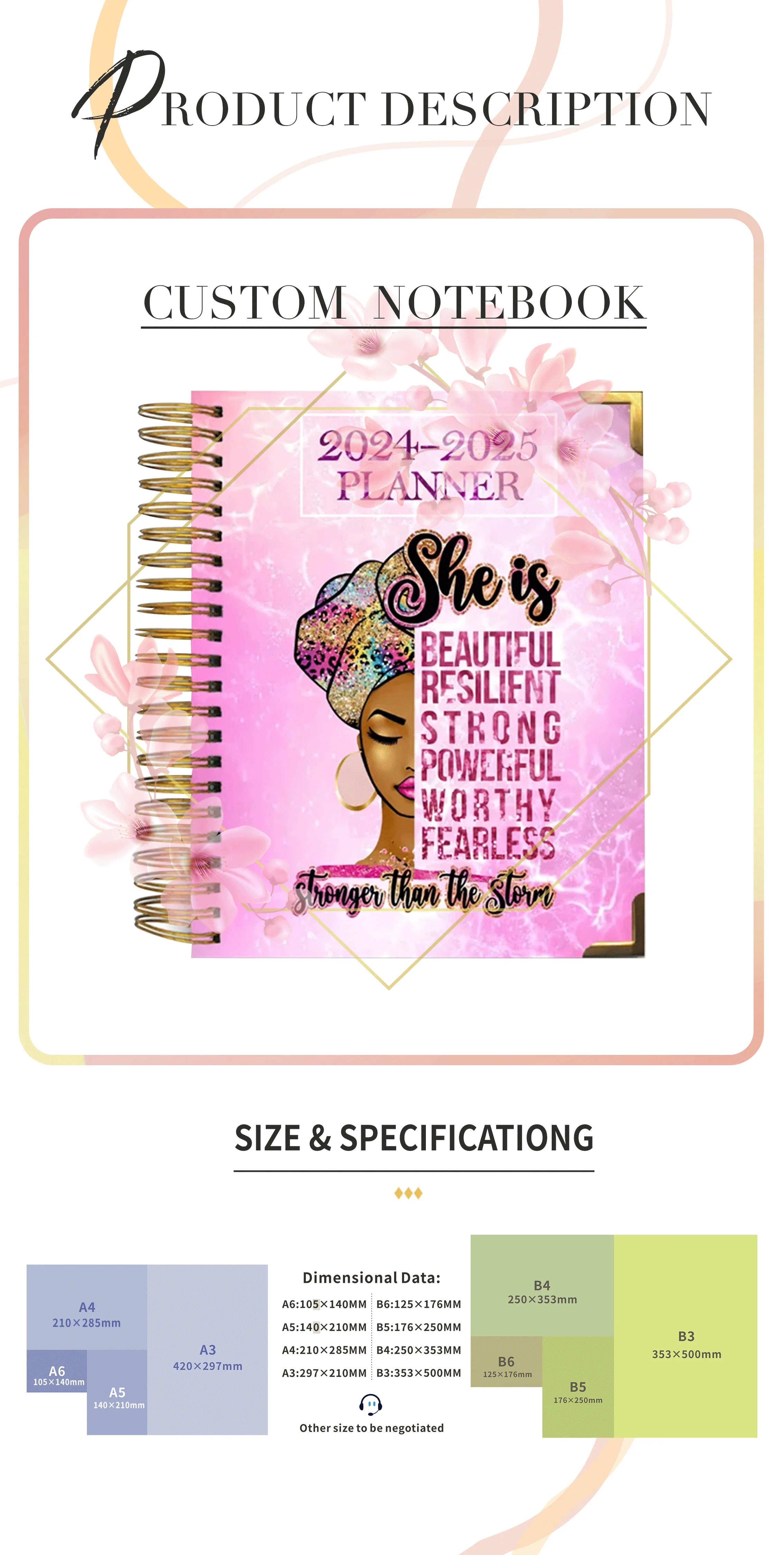 Customizable Spiral Bound B4 Planner for Black Women