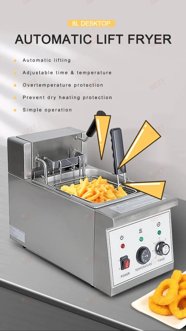 Commercial Counter Top Automatic Lift Fryer Single Tank Electric Deep ...
