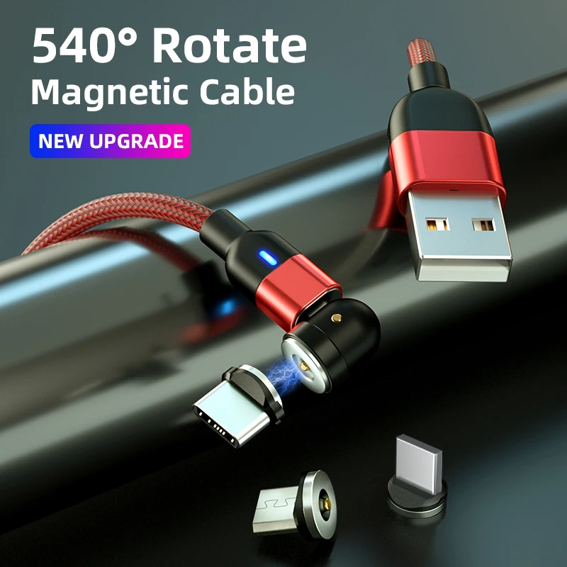 540 Rotating Magnetic Cable Charger 3 In 1 Nylon Braided Mobile Phone ...