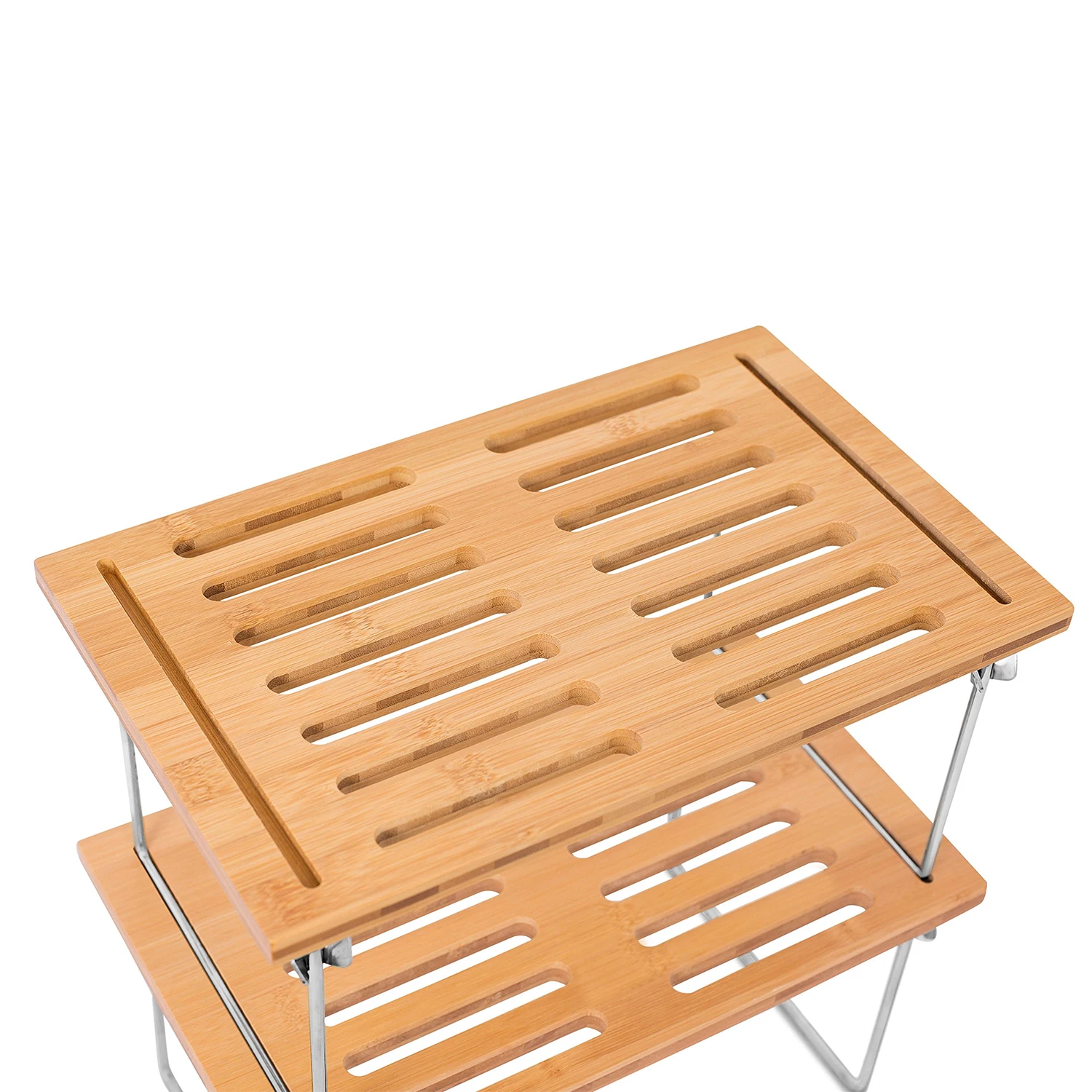 Bamboo Stackable Storage Shelf Multifunction Folding Organizer Rack ...