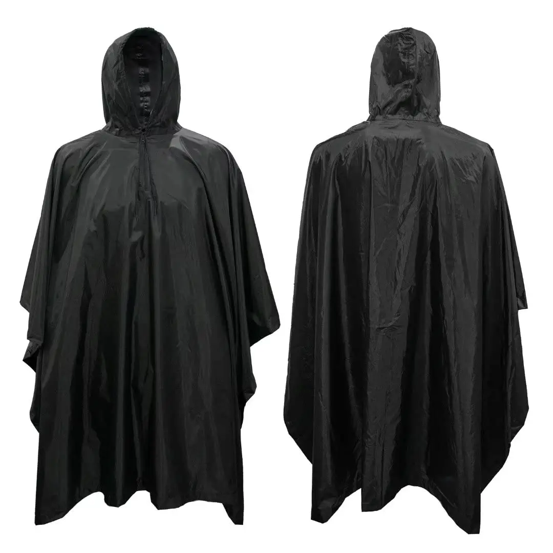 3 In 1 Unisex Solid Color Poncho Hooded Black Waterproof Rain Poncho ...