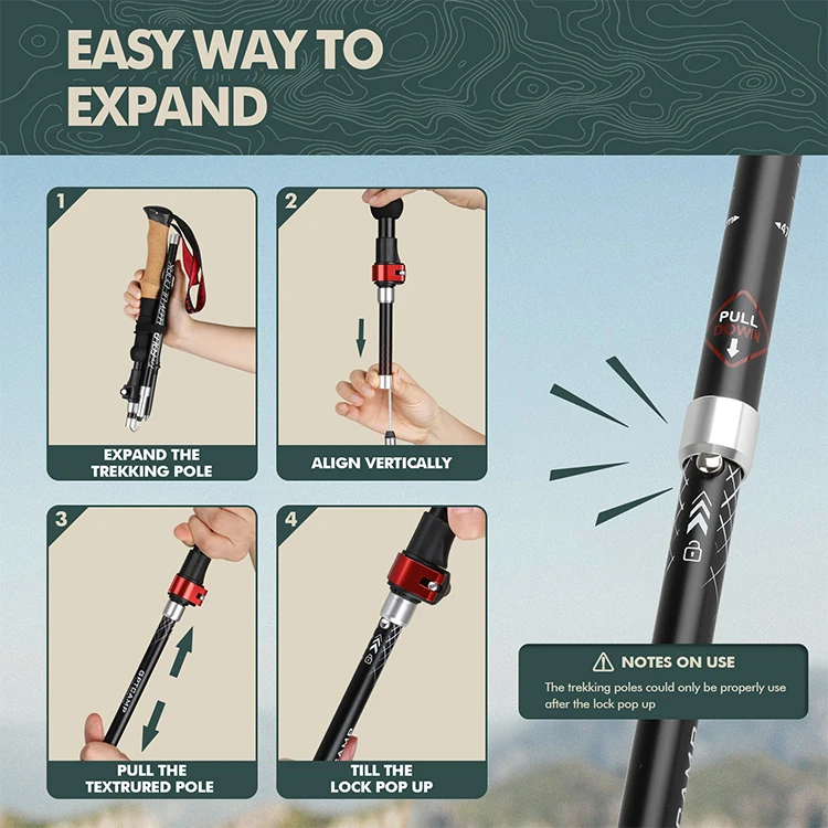 Adjustable Aluminum Walking Stick Trekking Pole - Foldable Hiking Poles ...