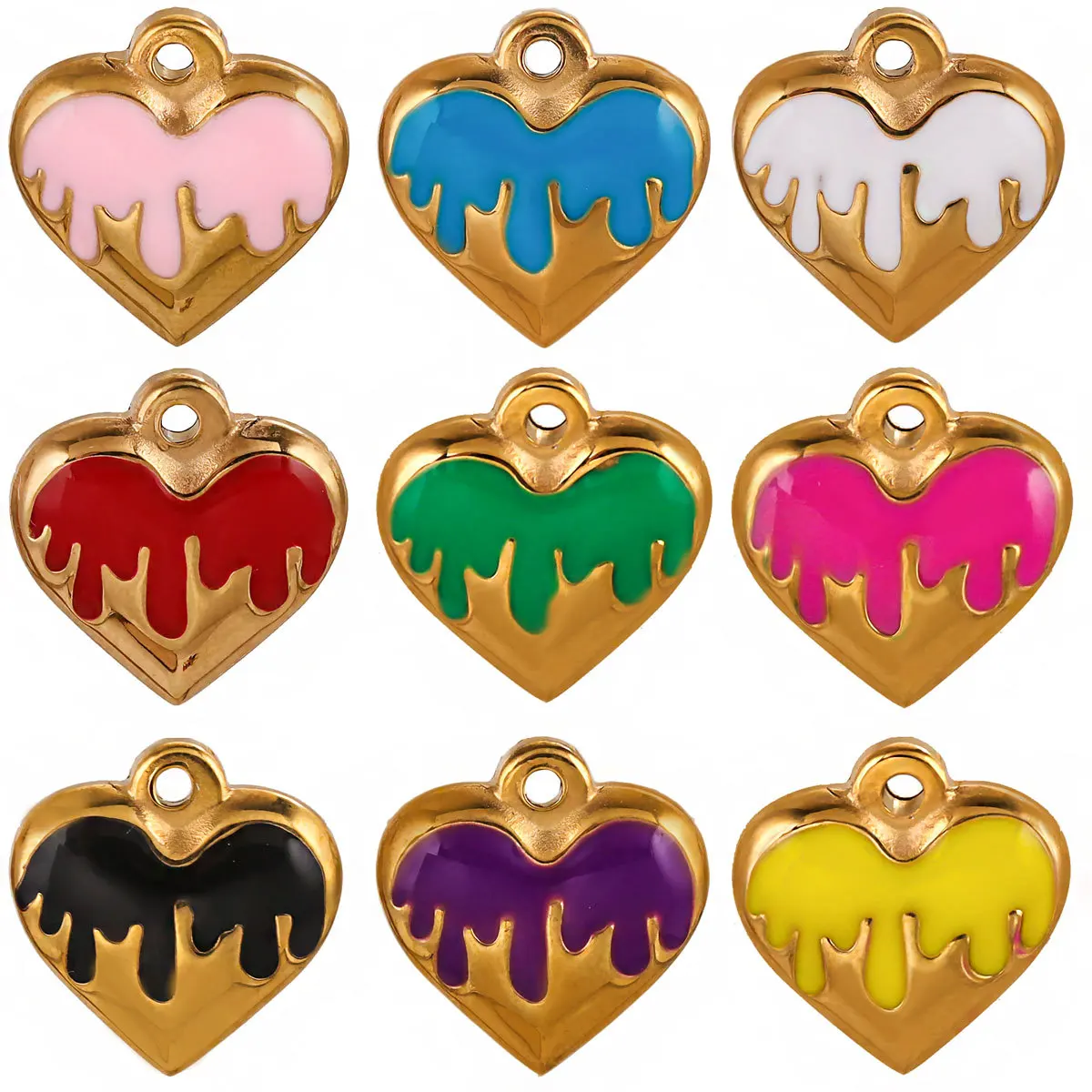 B4369 Best Selling 18k Gold Charm Colorful Heart Enamel Charm Stainless ...