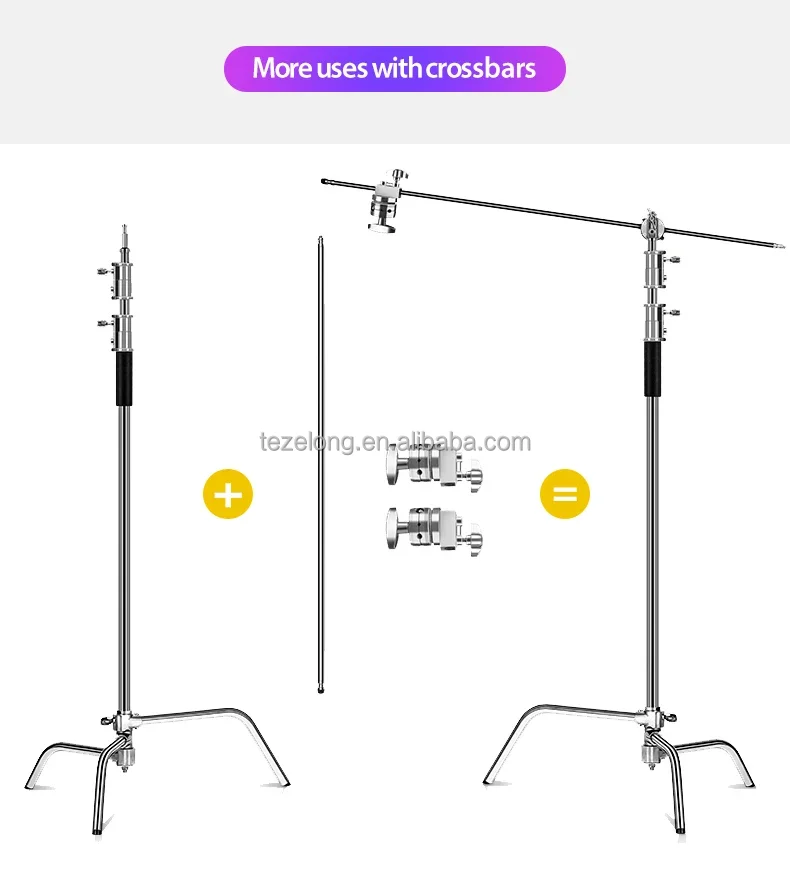 Stainless Steel Heavy Duty C Stand Light Stand With Arm Max Height Photography Selfie Live ...