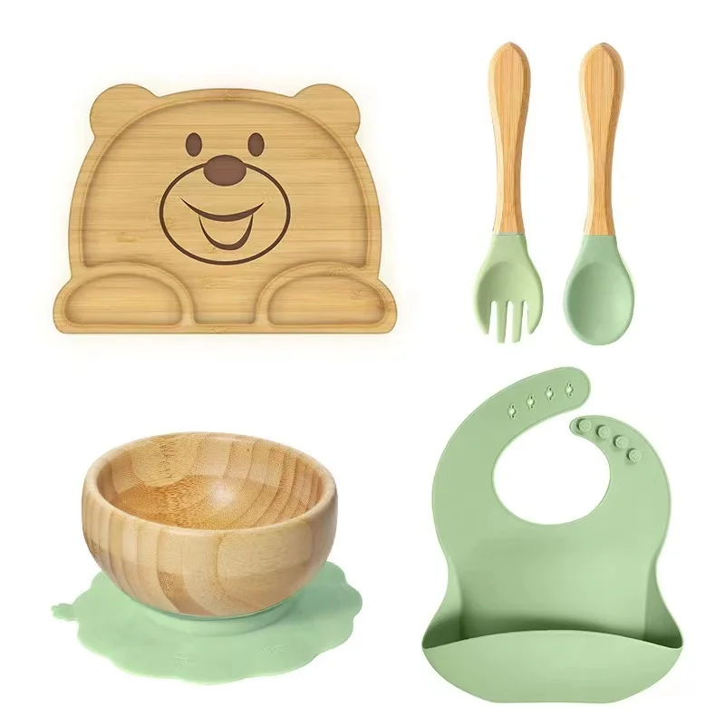 Eco-friendly Bamboo Suction Plate Children's Tableware Bowl Plate Fork ...