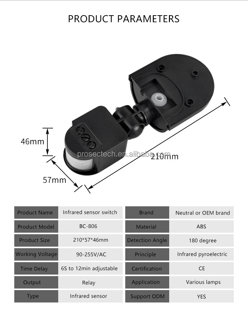 180 Degree Wide Angle 12m Detection Range PIR Light Sensor Switch Human ...