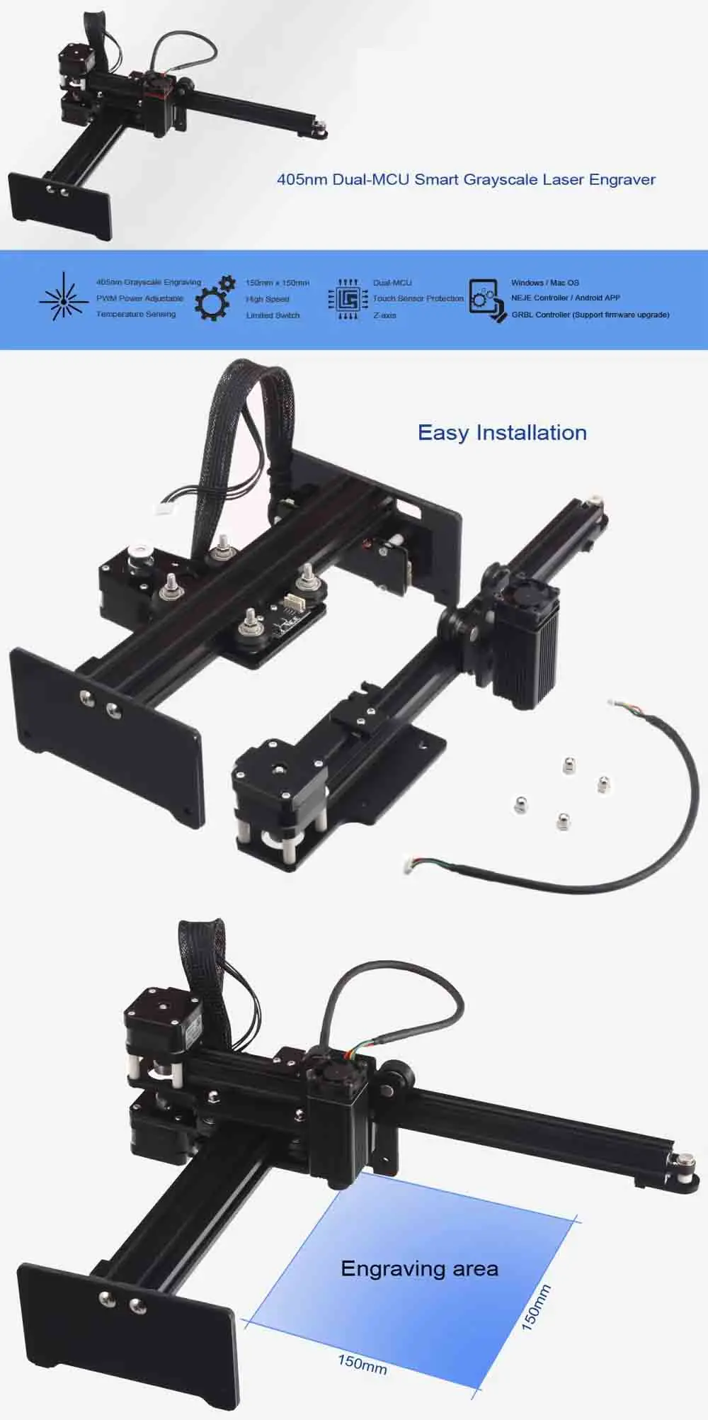 7W High Speed Mini CNC Laser Engraver for Metal Engraving Carving ...