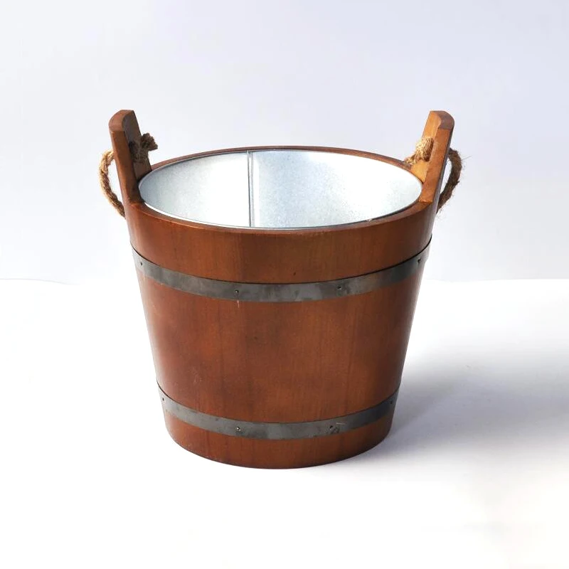 Wooden Barrel Cooler Wood Ice Bucket Wooden Ice Cooler With Plastic ...
