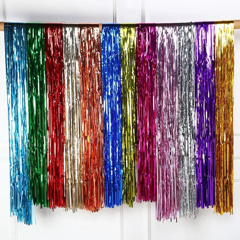 Party Wall Decoration Gold Foil Curtain Backdrop Metallic Tassel Foil ...