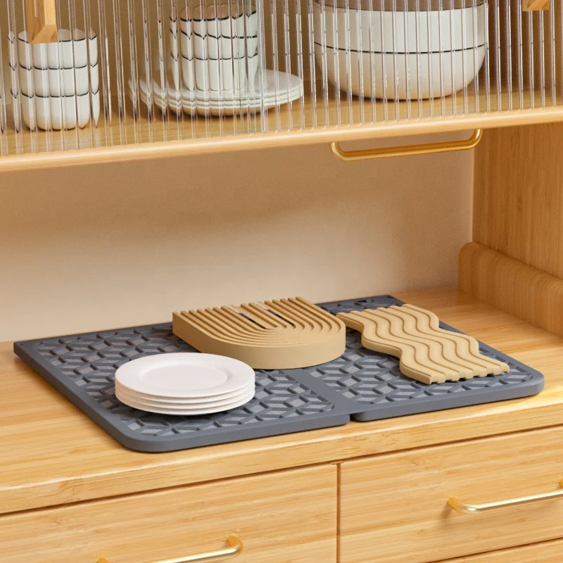 Collapsible Kitchen Dish Drying Mat Non-slip Kitchen Quick Dry Mat Fast ...