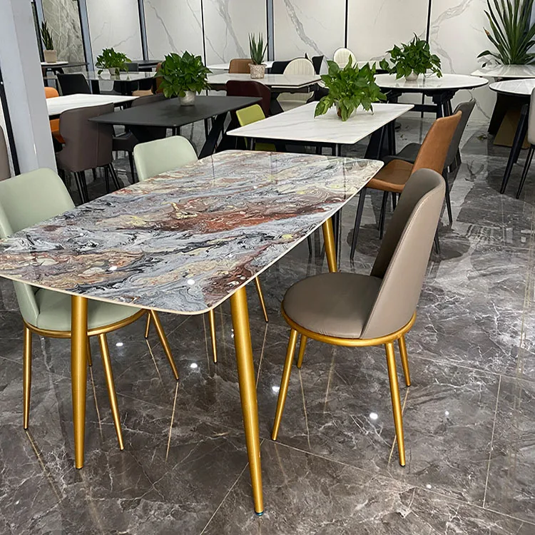 2021 New Rectangular Italian Marble Top Tavolo And Metal Leg Mesa De ...