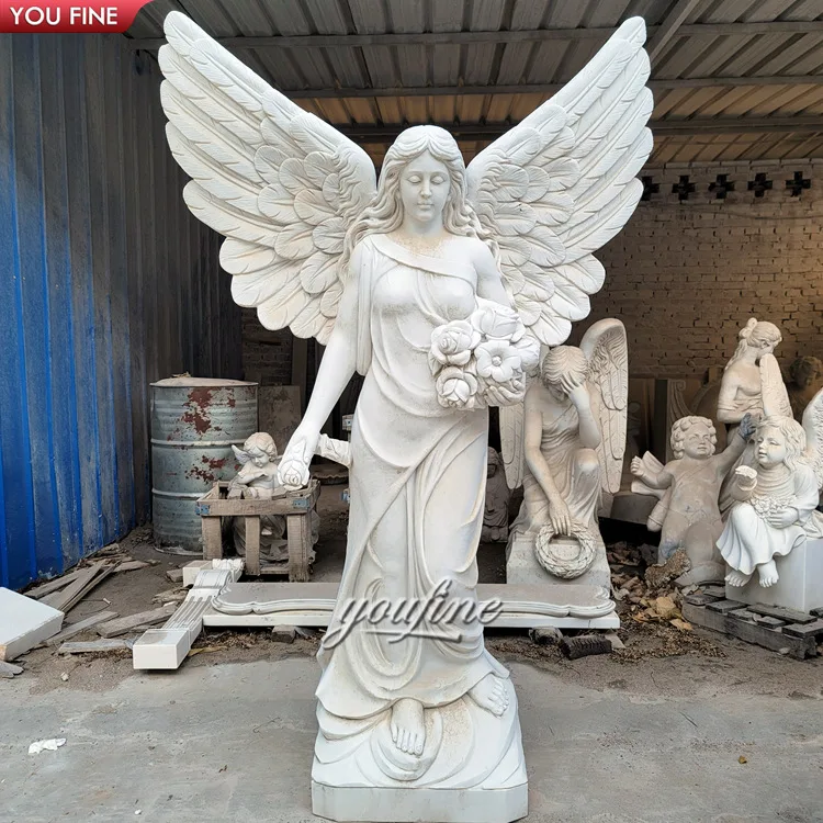 Esculturas De Ángeles De Mármol De Tamaño Real Para Jardín Al Aire Libre,Estatua De Flor Moderna ...