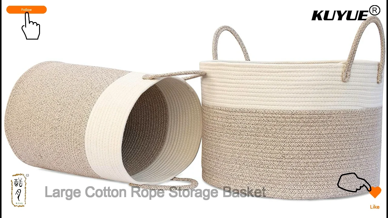 Kuyue Cotton Rope Handle Foldable Clothes Storage Basket Collapsible ...