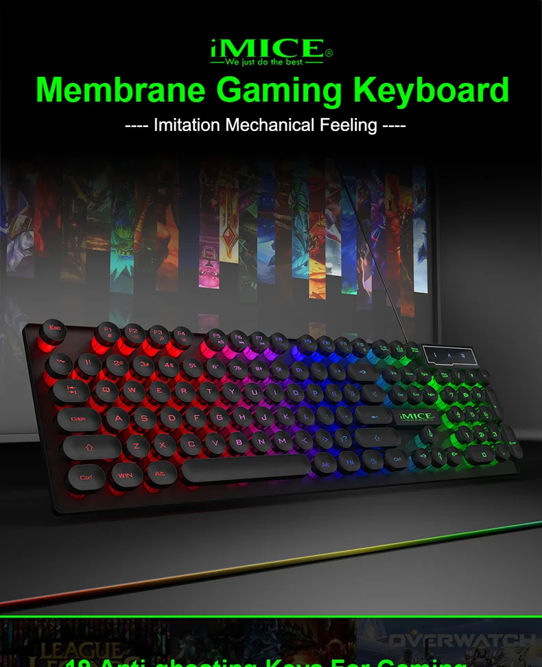 Imice Ak-800 Standard Luminescent Keyboard Wired Keyboard Waterproof ...