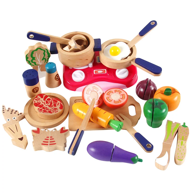 wooden Role play Food set Preschool education toys kitchenware Life ...
