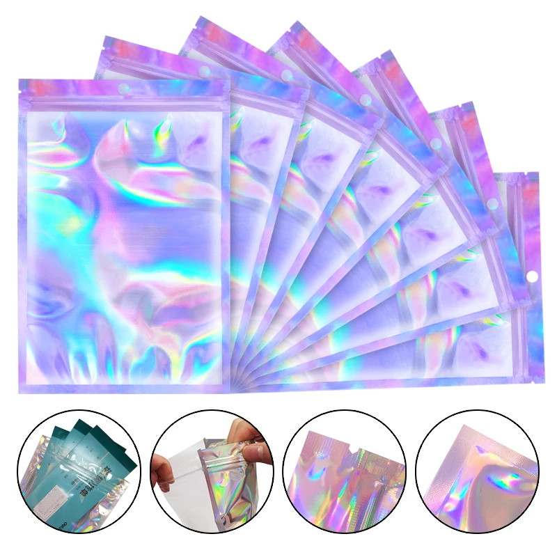 Custom Printed Holographic Mylar Foil Resealable Self Seal Zipper Bag ...